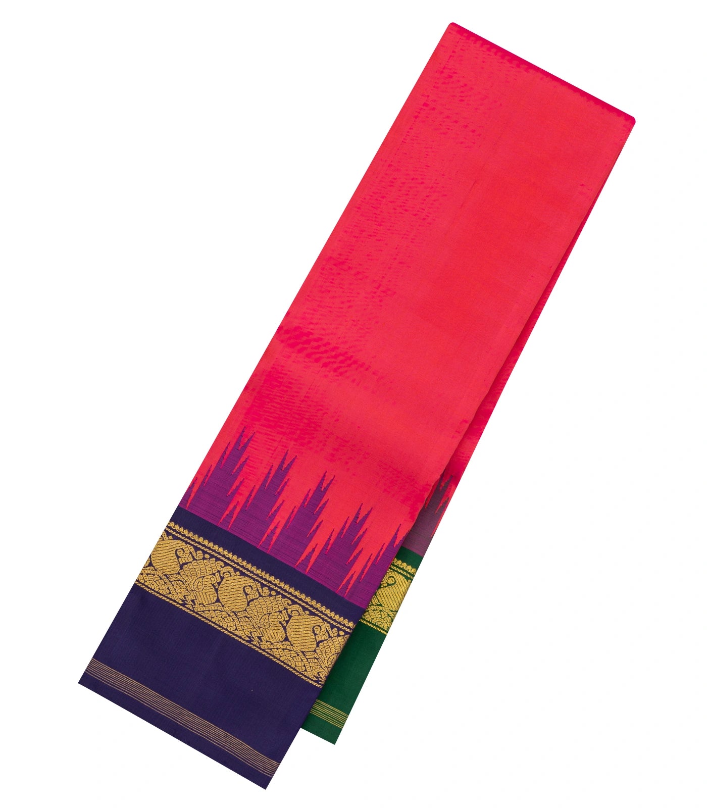 Dark Peach Handloom Korvai Kanchipuram Silk Saree With Temple Border ...