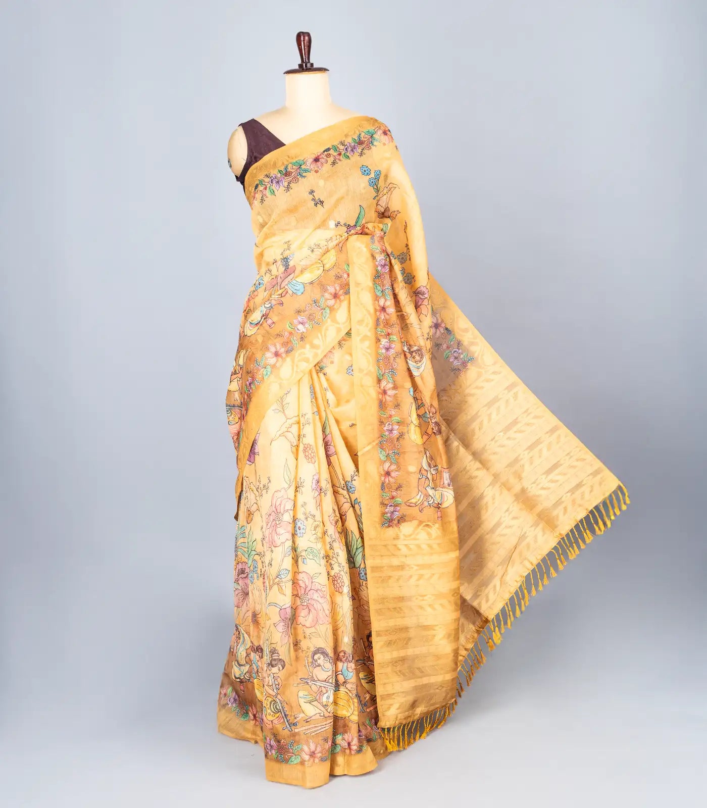 Beige Woven Art Chanderi Saree With Printed Musical Motifs-BL4520 ...