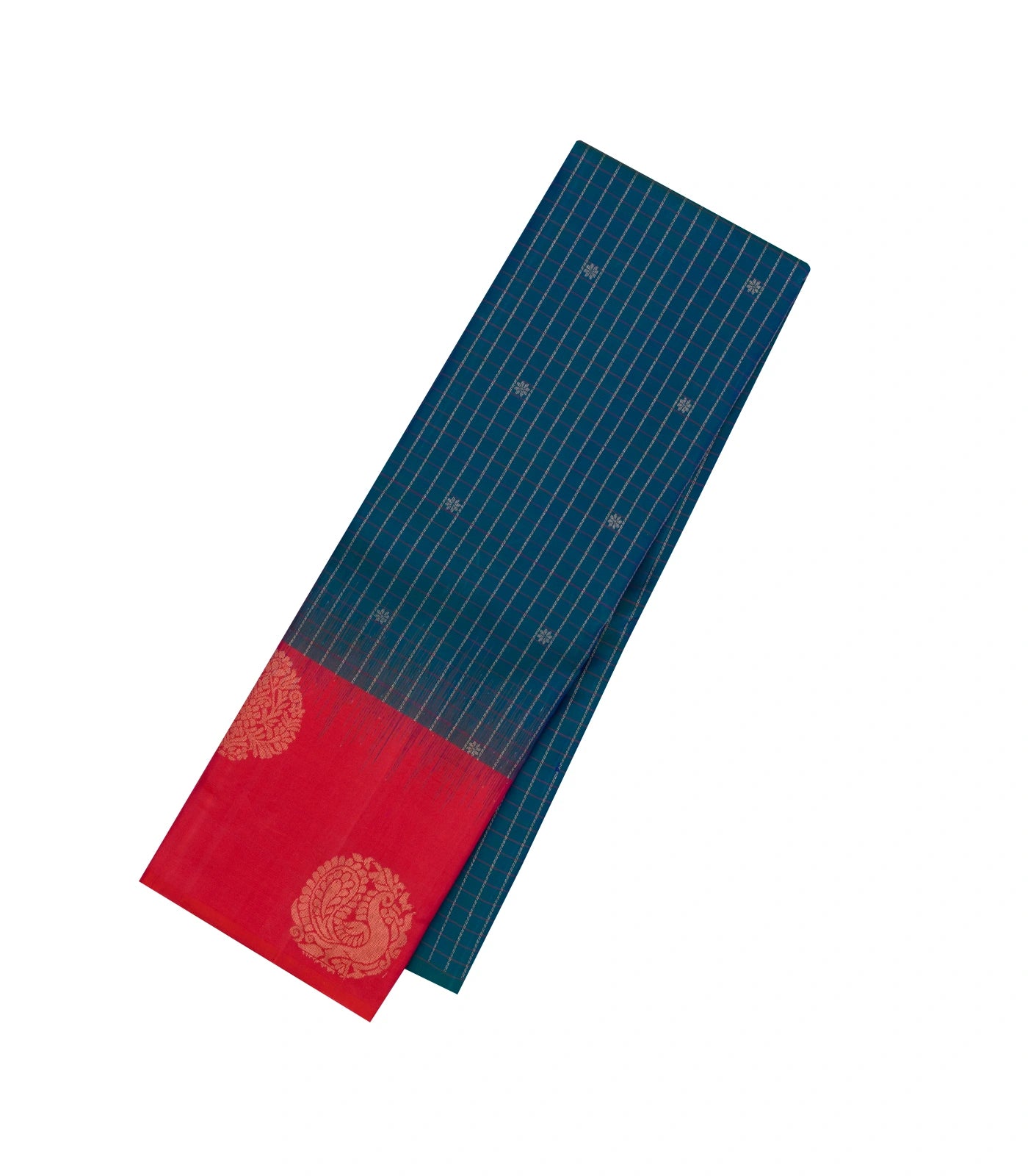 Peacock Blue Handloom Soft Silk Saree With Zari Stripes & Contrast ...