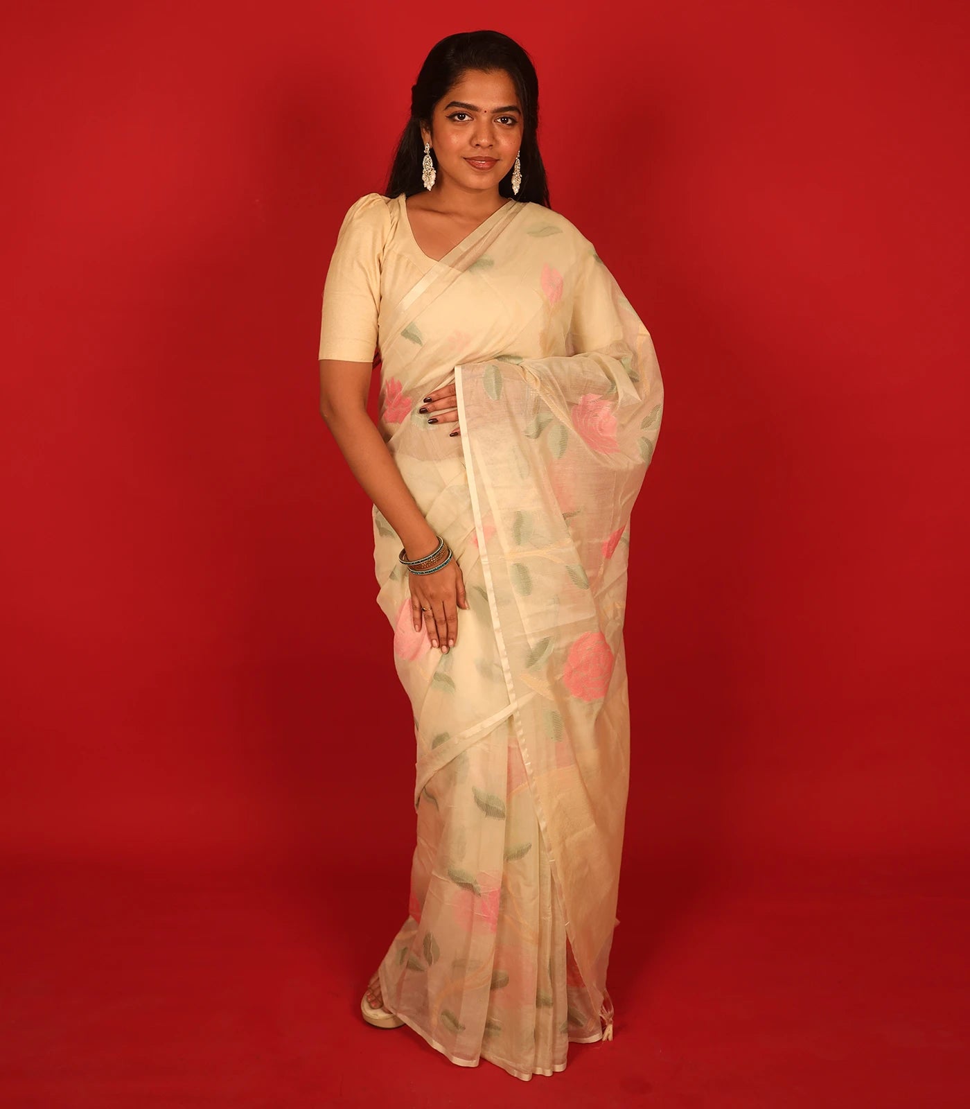 Cream Woven Art Chanderi Silk Saree With Floral Motifs-BL3928 – RmKV ...