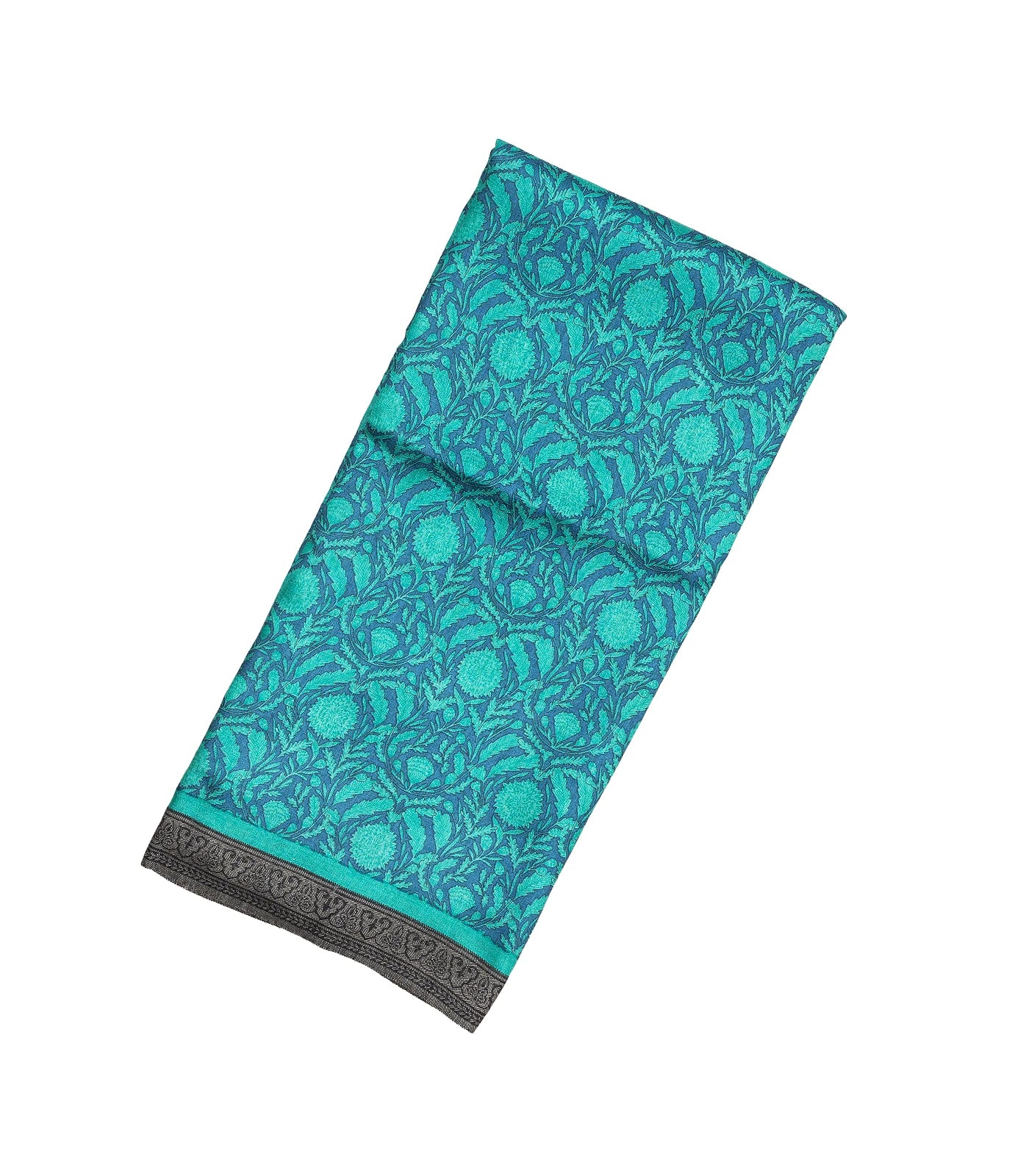 Cyan Handloom Tussar Silk Saree With Pashmina Printed Floral Motifs ...