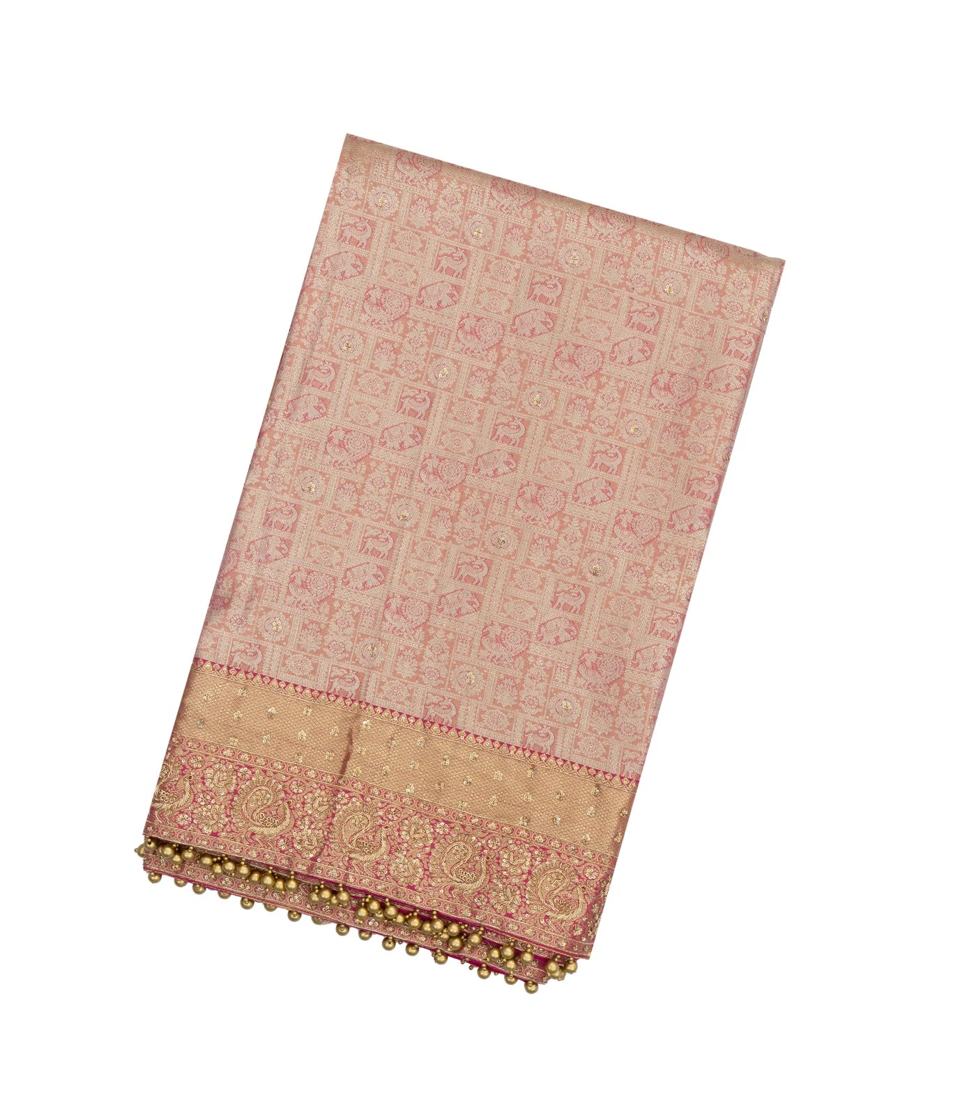 Peach Woven Pure Silk Saree With Floral & Hand Embroidered Motifs ...