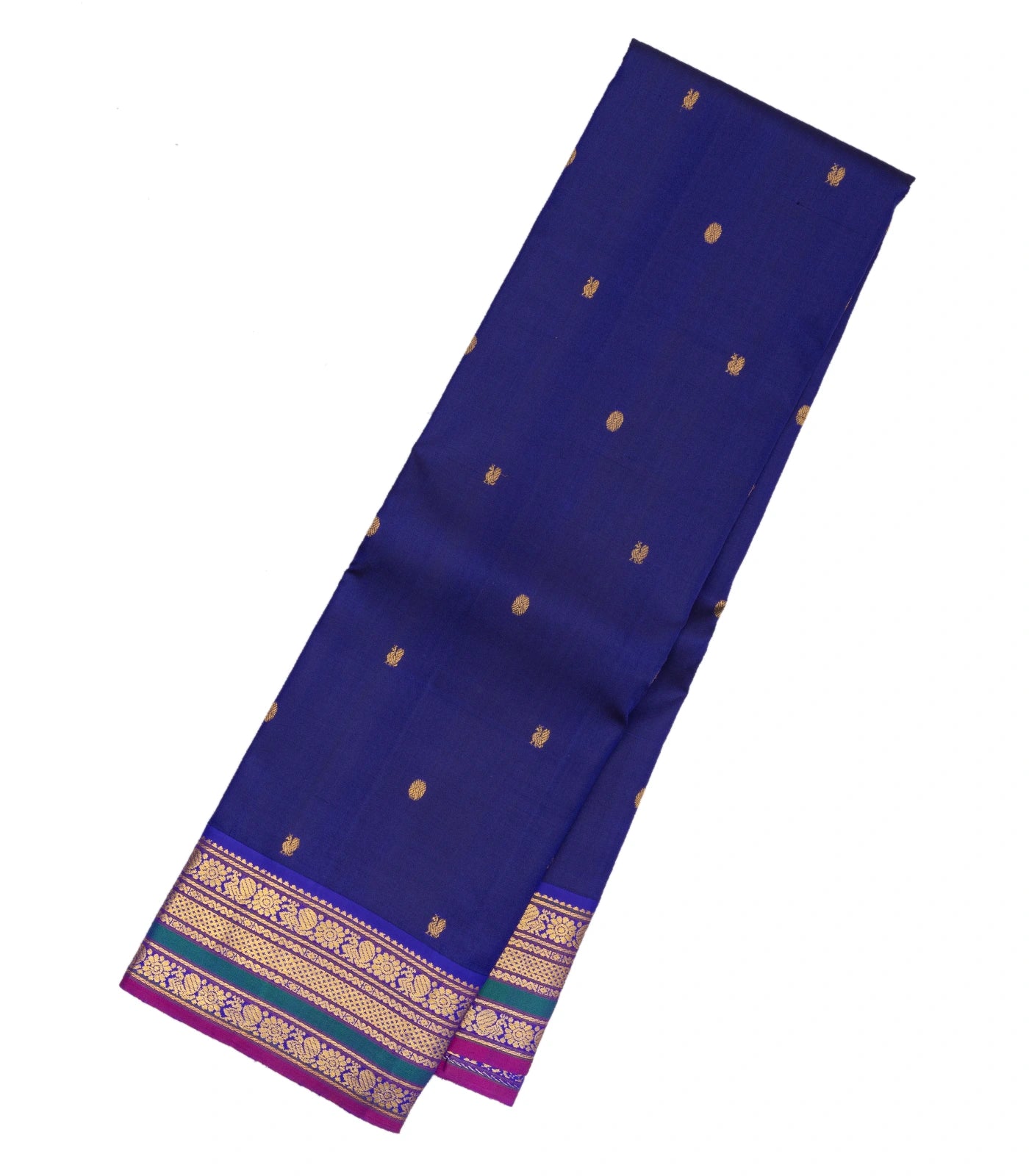 Dark Blue Handloom Kanchipuram Silk Saree With Annam Chakaram Buttas ...