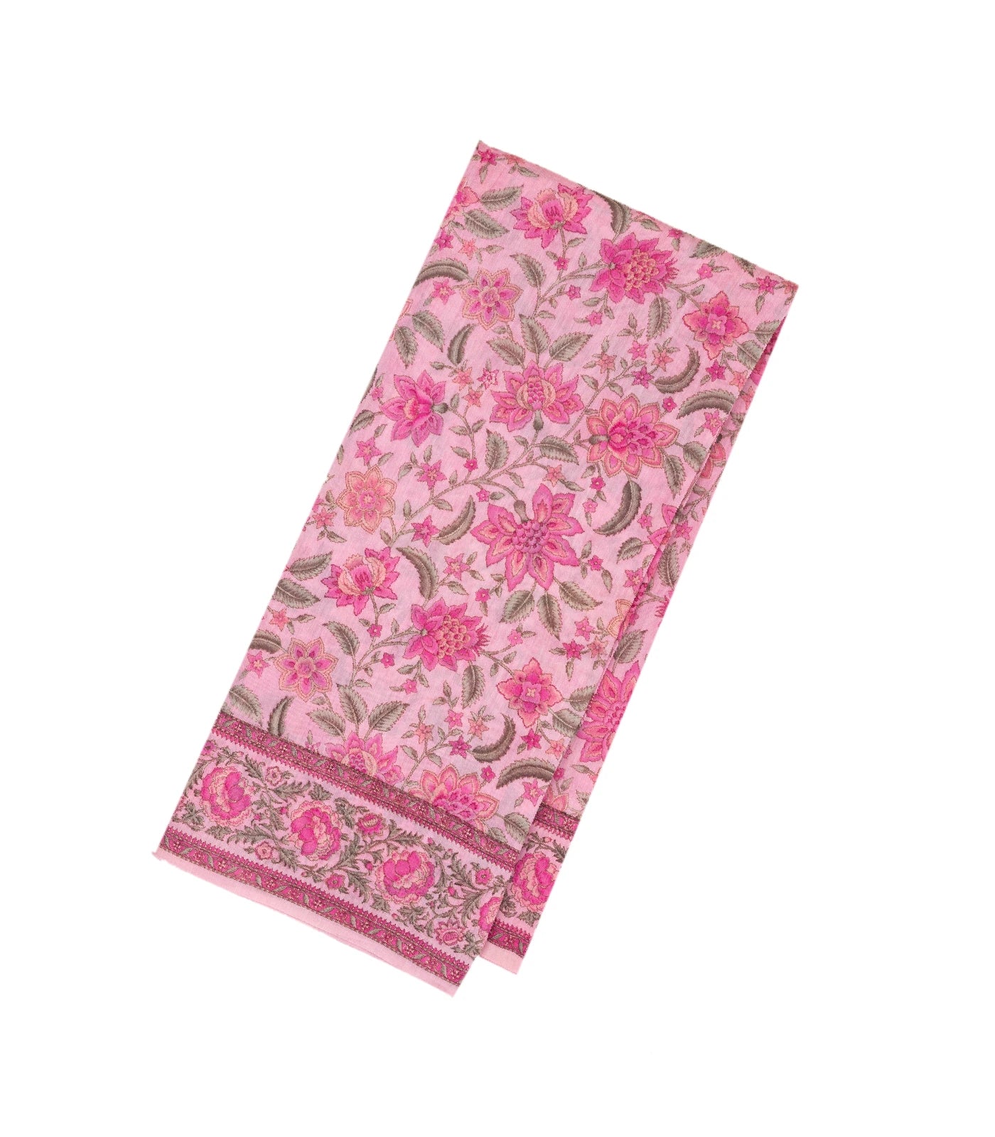 Baby Pink Handloom Chanderi Cotton Saree With Printed Floral Motifs ...