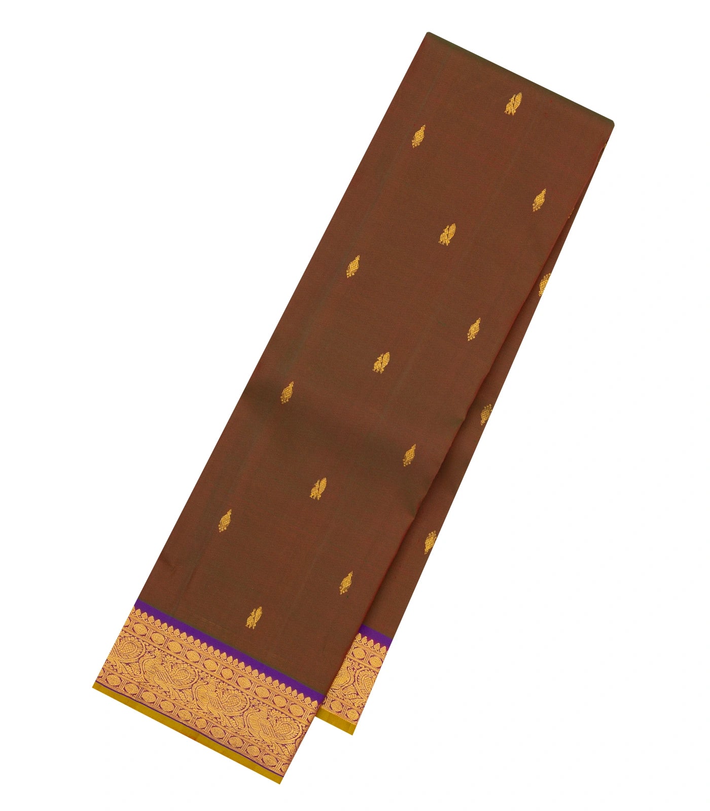 Dark Brown Handloom Kanchipuram Silk Saree With Annam Buttas -KA13865 ...