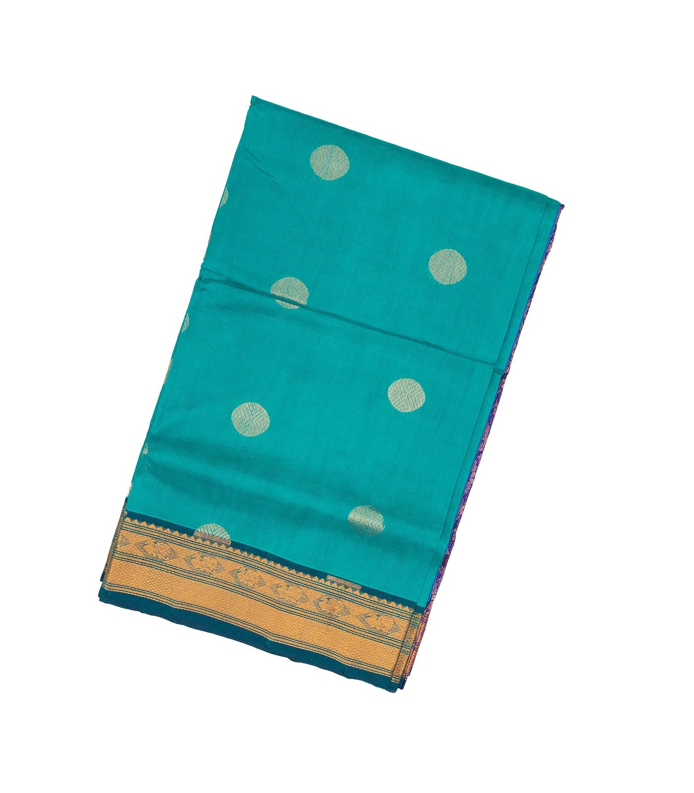Cyan Handloom Silk Cotton Saree With Butta & Contrast Border-SC3502 ...