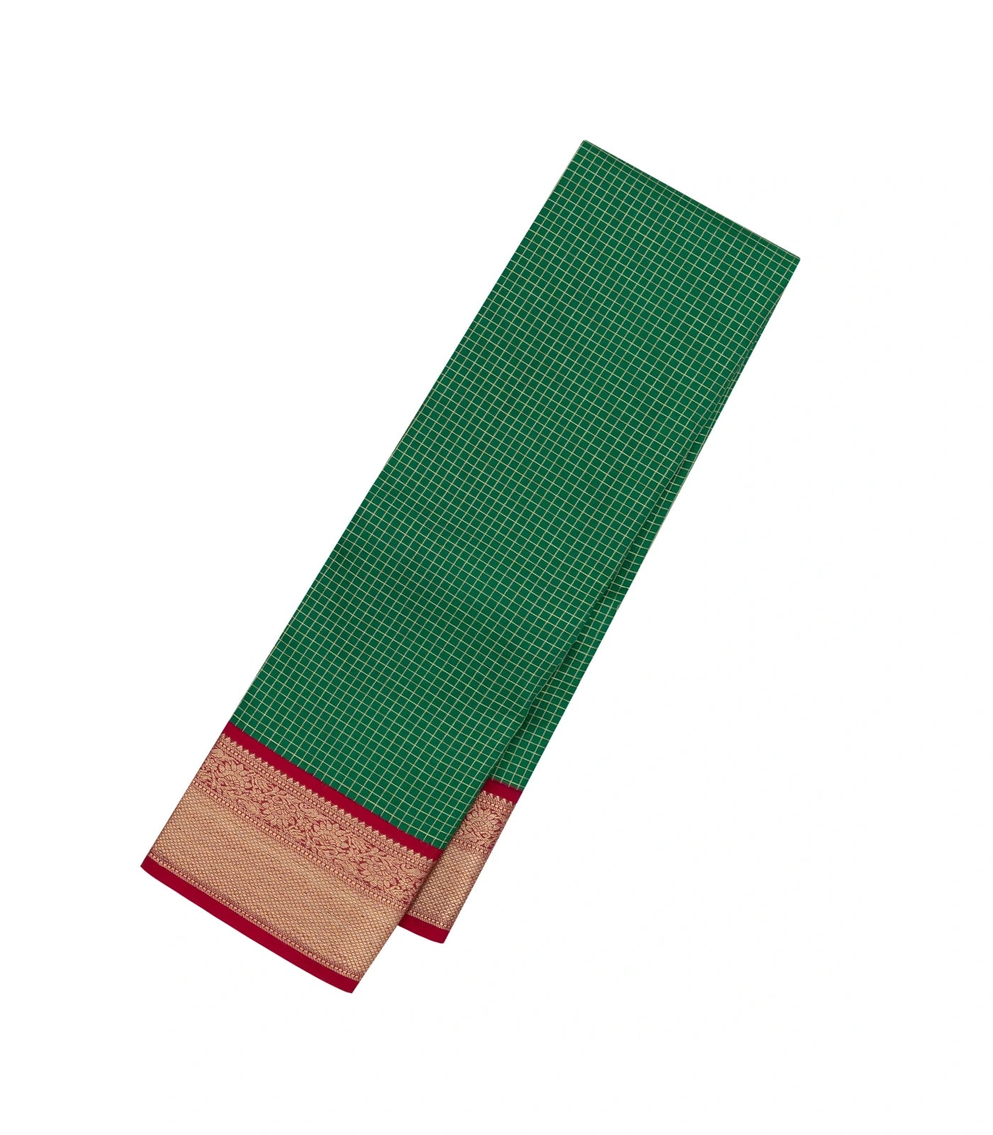 Green Handloom Soft Silk Saree With Zari Checks & Contrast Border ...