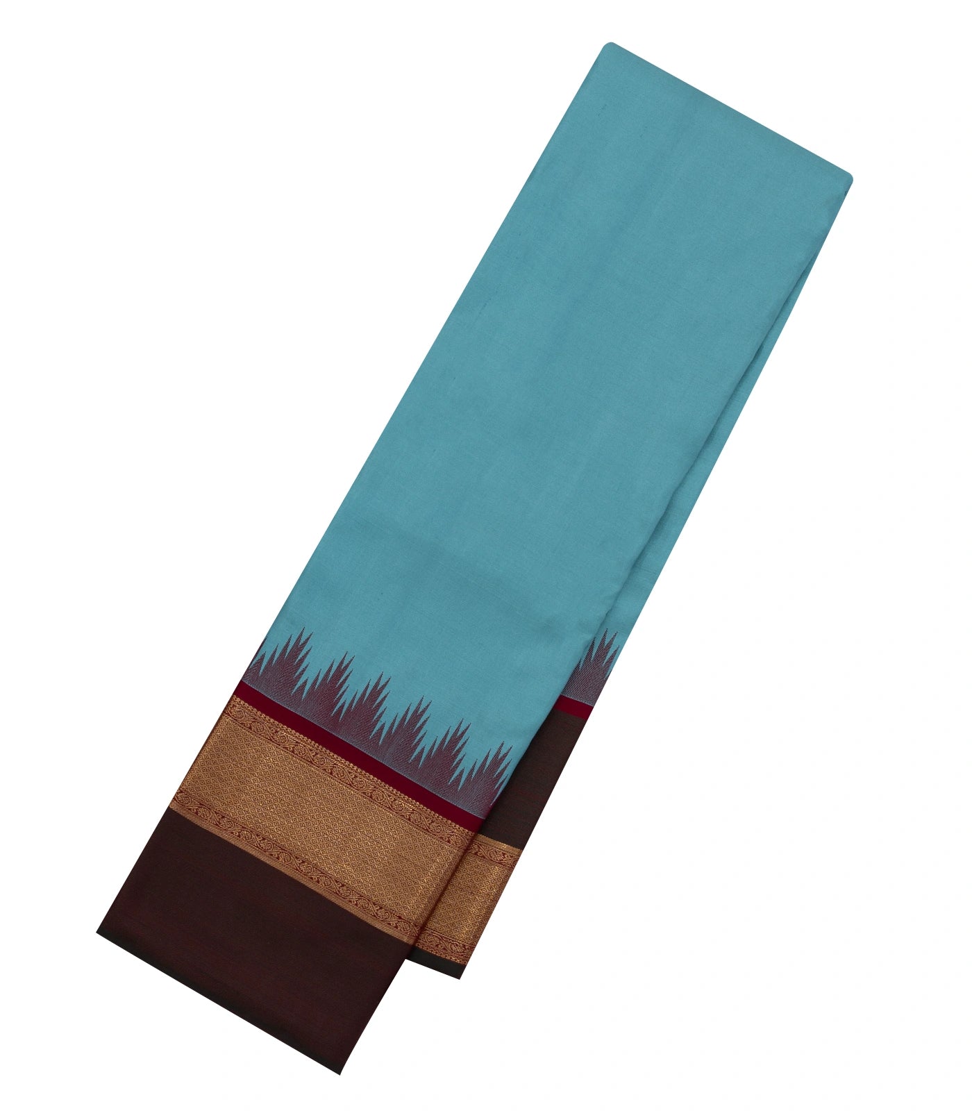 Light Blue Handloom Korvai Kanchipuram Silk Saree With Contrast Temple ...