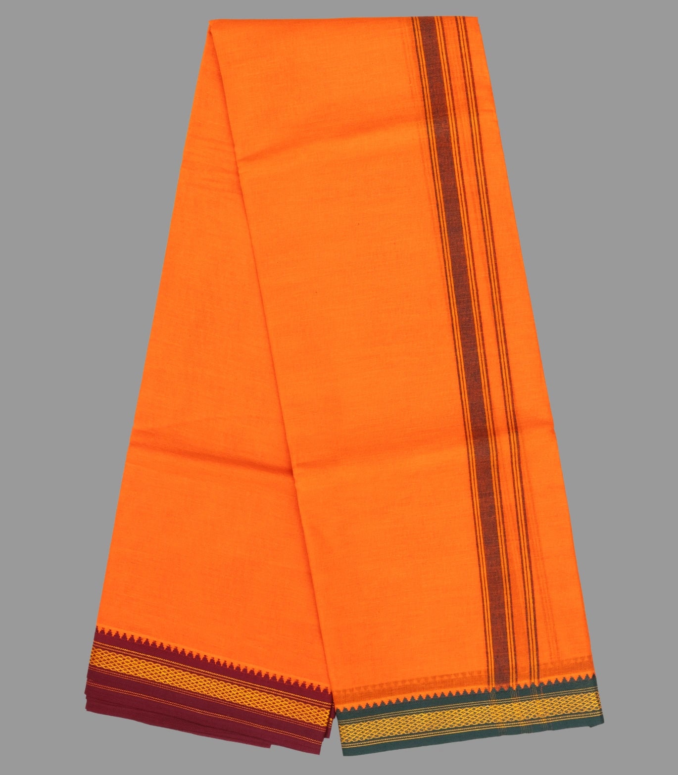 Orange 8 Muzham Cotton Dhoti With 5 Kan Green Border – RmKV Silks ...