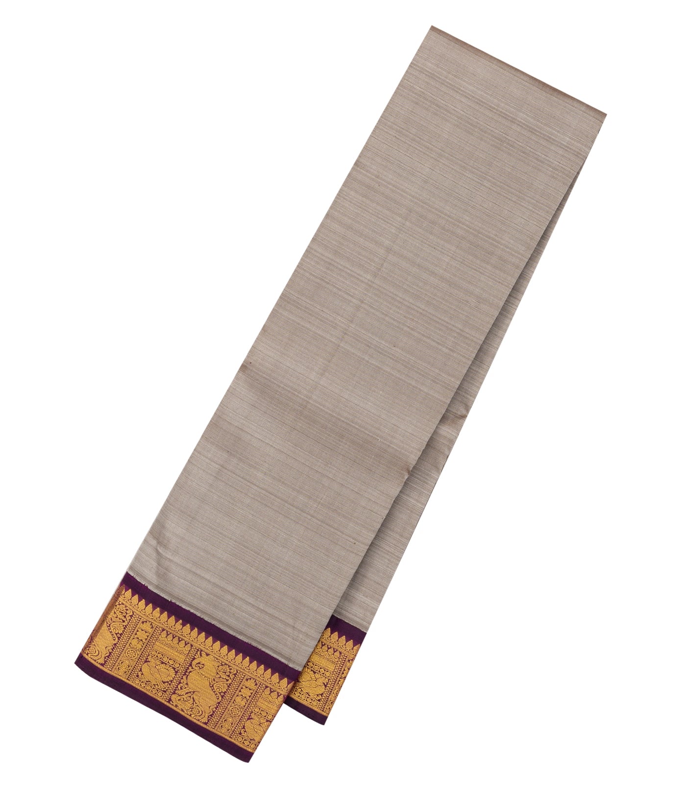 Grey Handloom Korvai Kanchipuram Silk Saree With Dark Purple Border ...