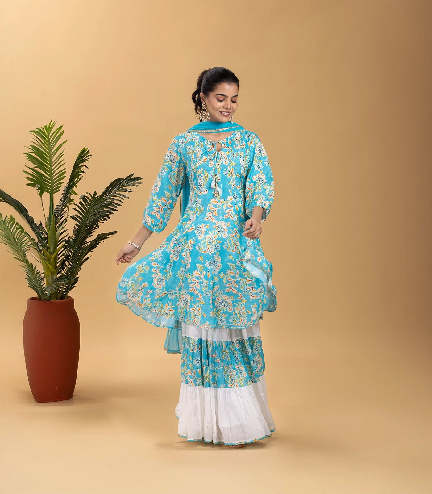 Sky Blue Floral Printed Sharara Set-RC5613