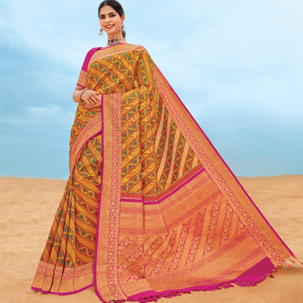 Mustard Handloom Lino Varna Silk Saree Floral Vine Motifs – RmKV Silks ...