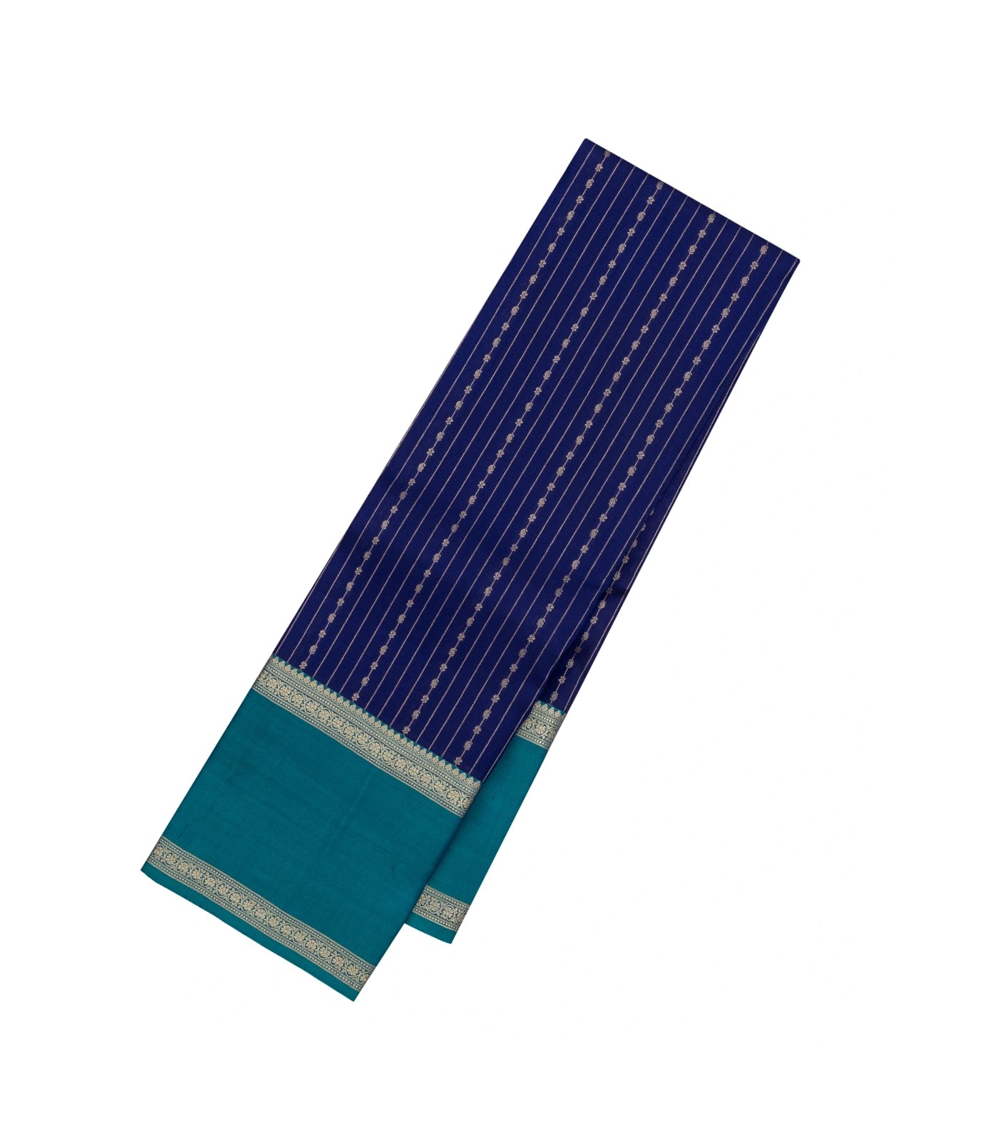 Indigo Handloom Soft Silk Saree With Floral Stripes & Contrast Border ...