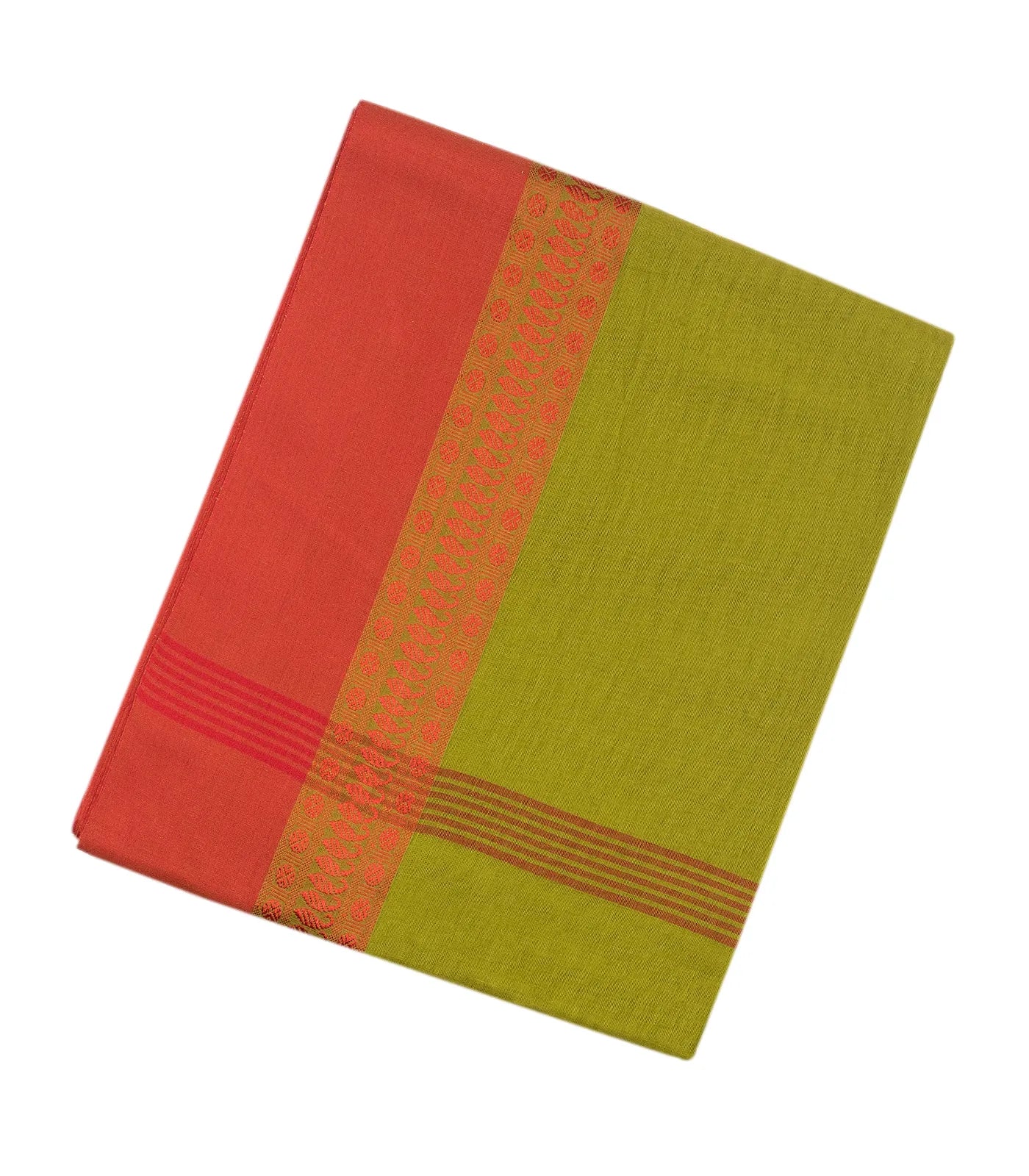Olive Green Handloom Bengal Cotton Saree With Red Border – RmKV Silks