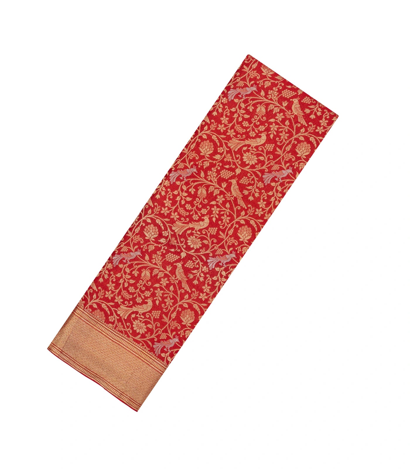 Red Woven Mysore Silk Saree With Bird Vine Motifs-MS3349