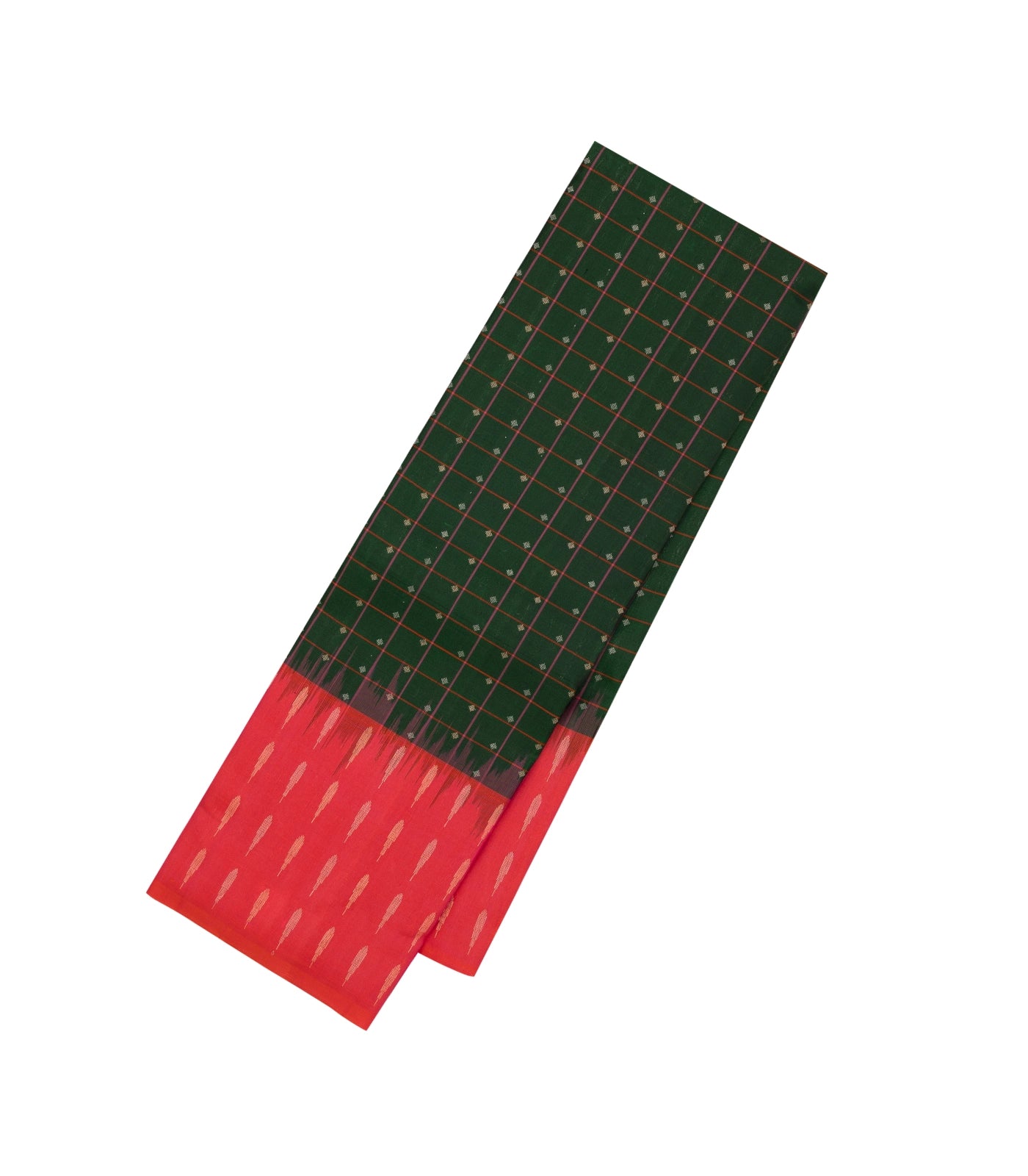 Bottle Green Handloom Soft Silk Saree With Checks & Contrast Border ...