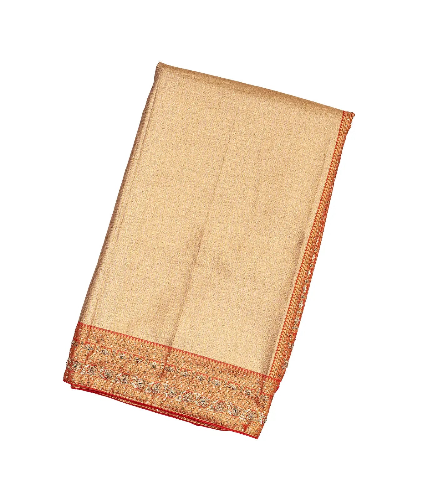 Beige Handloom Silk Saree With Floral Motifs & Hand Embroidered Border ...