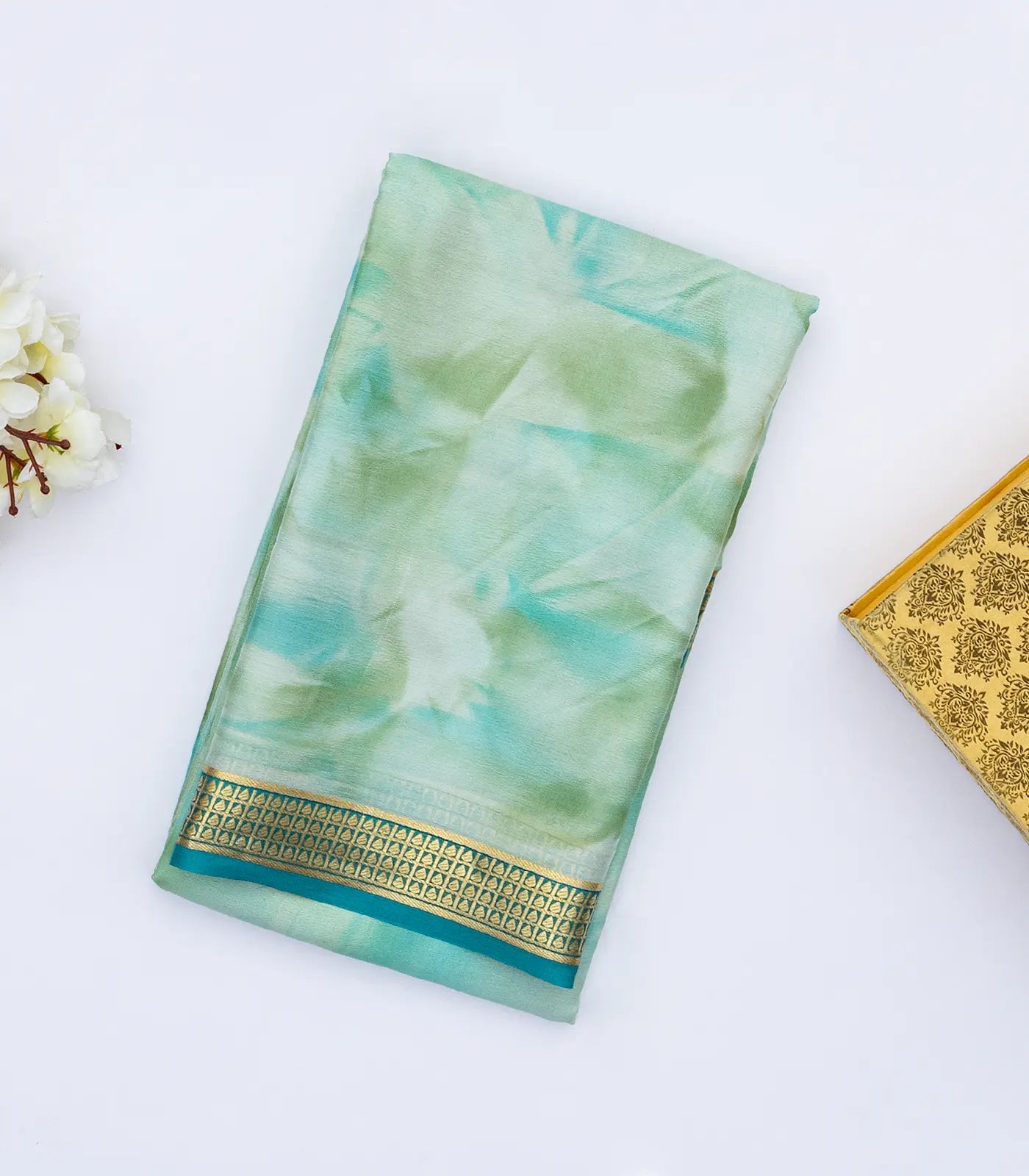 Light Green Mysore Crepe Silk Saree With Printed Motifs – RmKV Silks