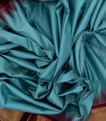 Light Blue Handloom Korvai Kanchipuram Silk Saree With Contrast Temple ...