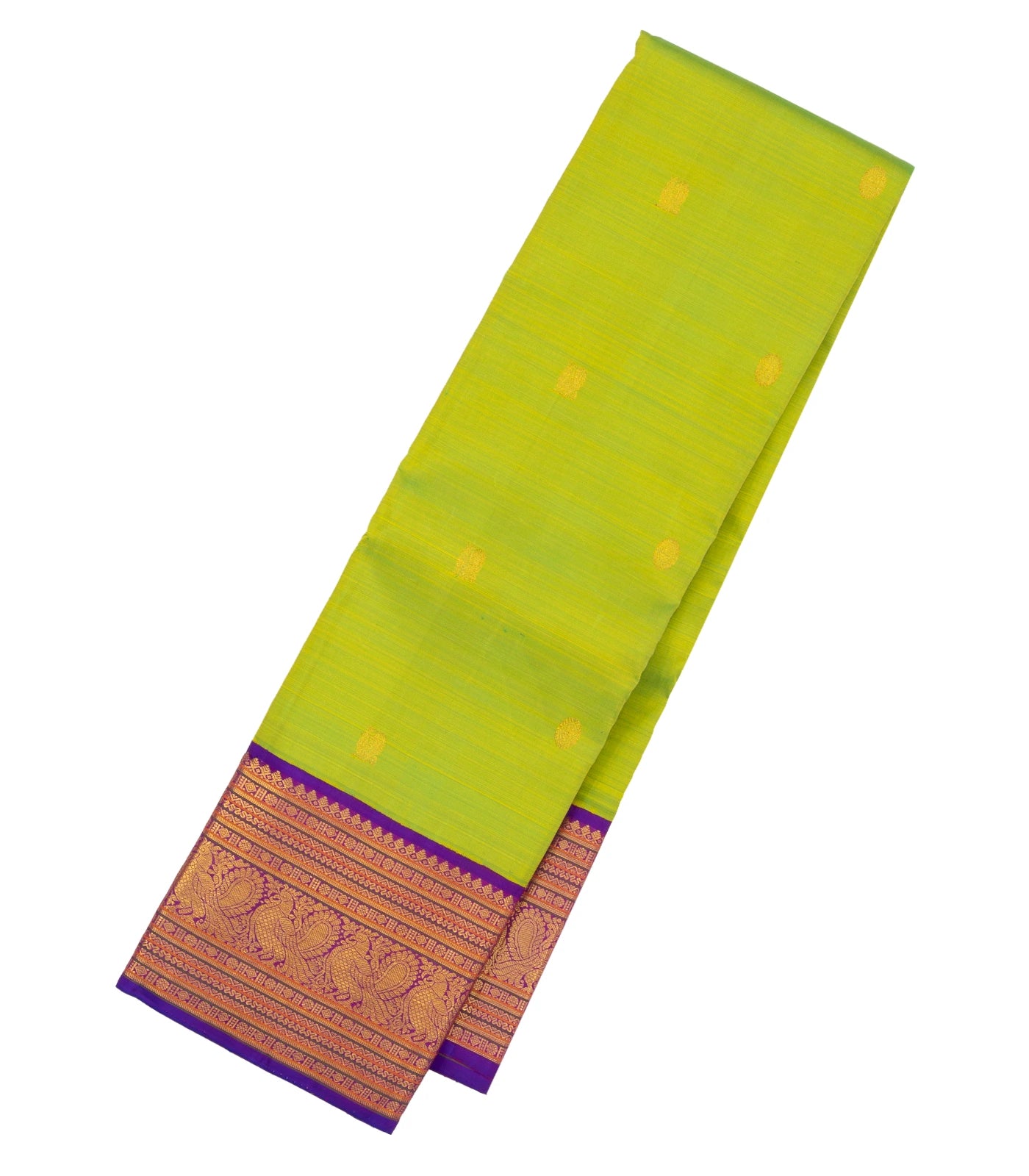 Neon Green Handloom Korvai Kanchipuram Silk Saree With Annam Buttas ...